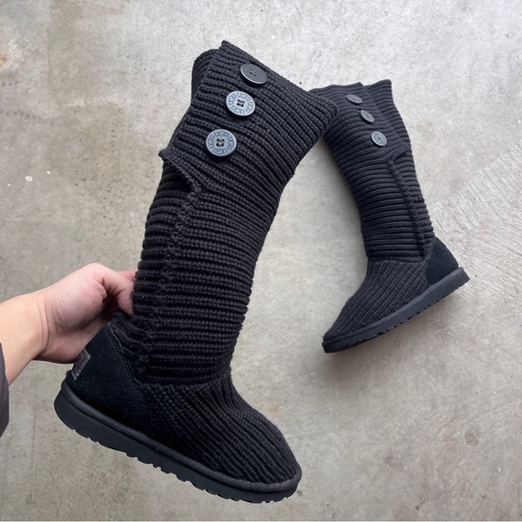 UGG | Shoes | Ugg Classic Cardy Black Knit Boots | Poshmark